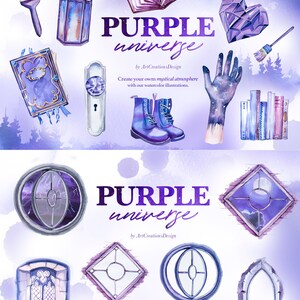 Watercolor Purple Universe Clipart Set,magic,wizard,magical ...