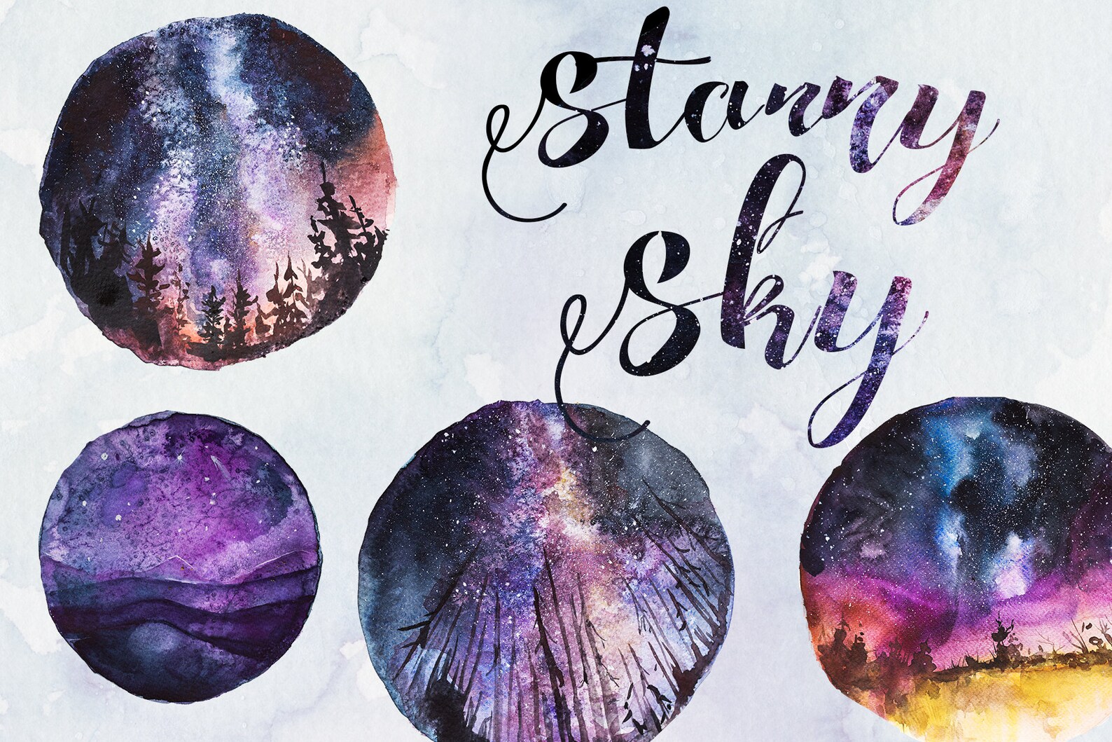 Watercolor Starry Sky Clipart Setnight | Etsy