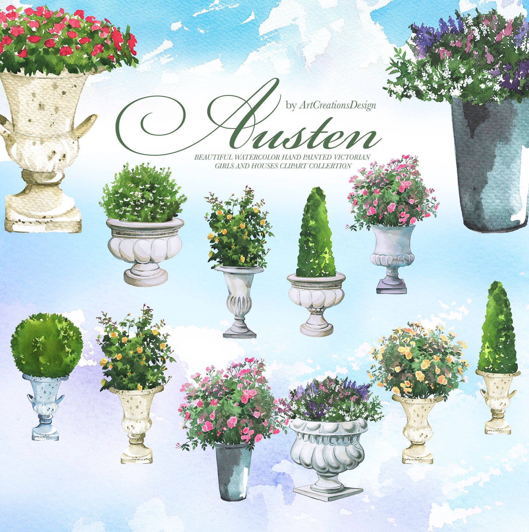 Watercolor Austen Clipart Set Victorian Womanvintage House - Etsy