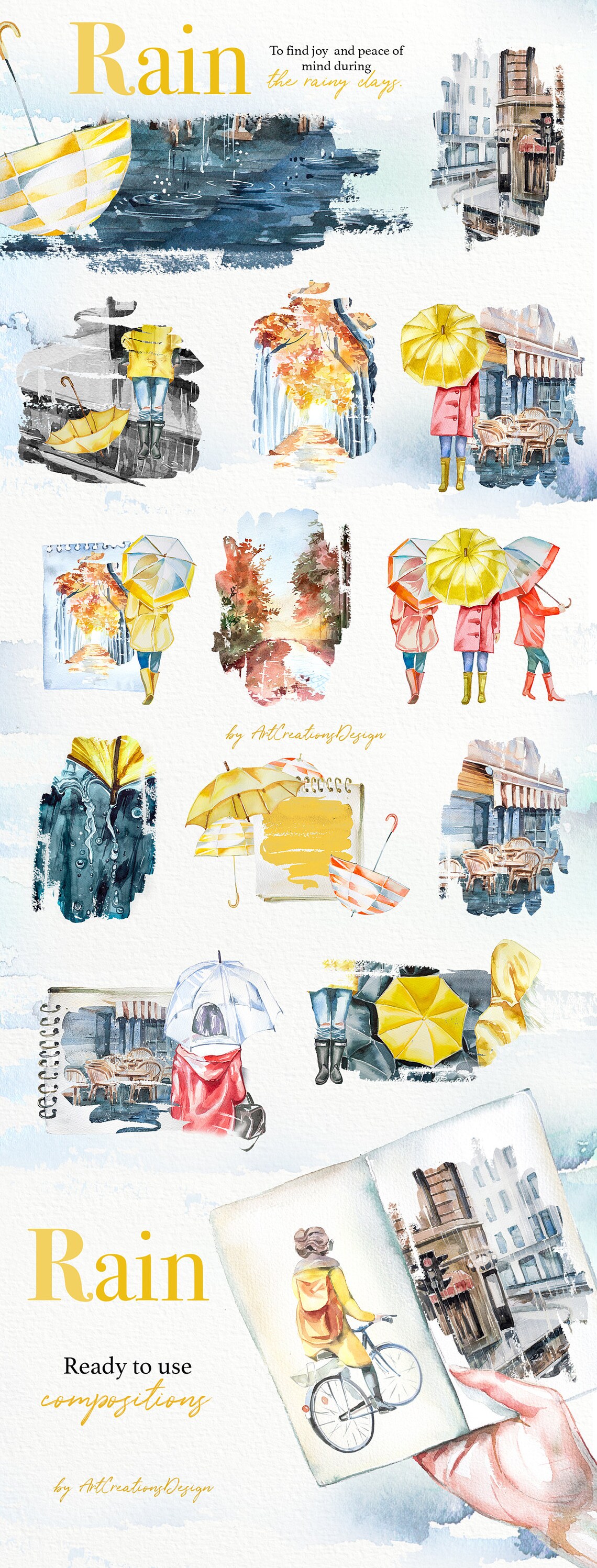 Watercolor Rain Clipart SetAutumn DesignFall | Etsy