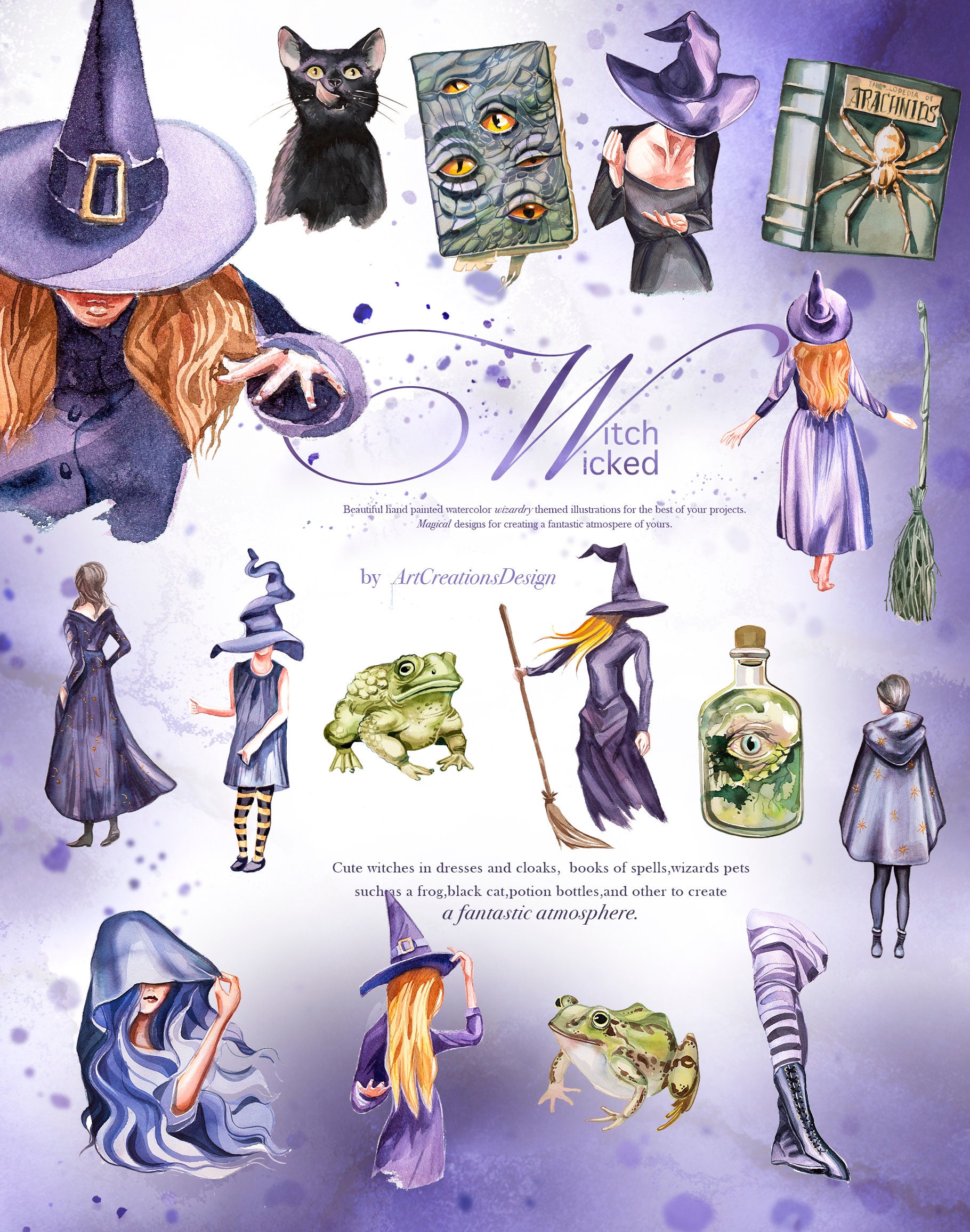 Watercolor Wicked Witch Clipart Setmagicwizardschool of - Etsy
