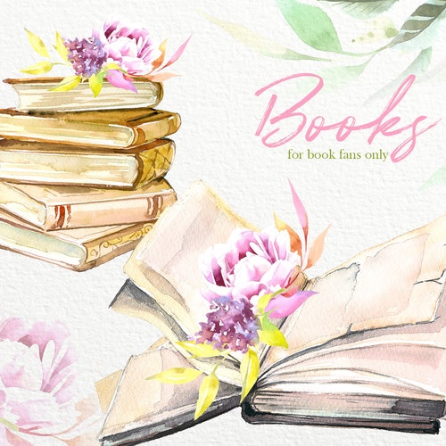 Watercolor Book Clipart Set Vintage Books Library Graphics - Etsy