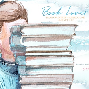 Watercolor Book Lover Clipart Set,student,girl Reading a Book,book ...