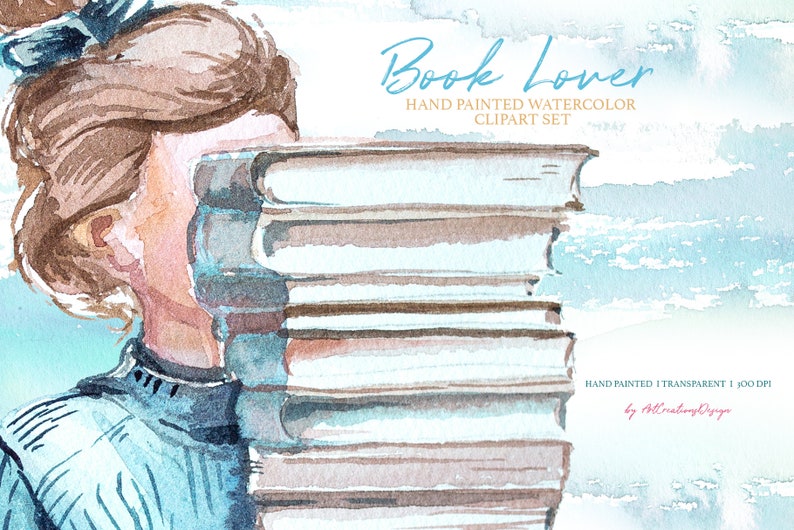 Watercolor Book Lover Clipart Set,student,girl Reading a Book,book ...