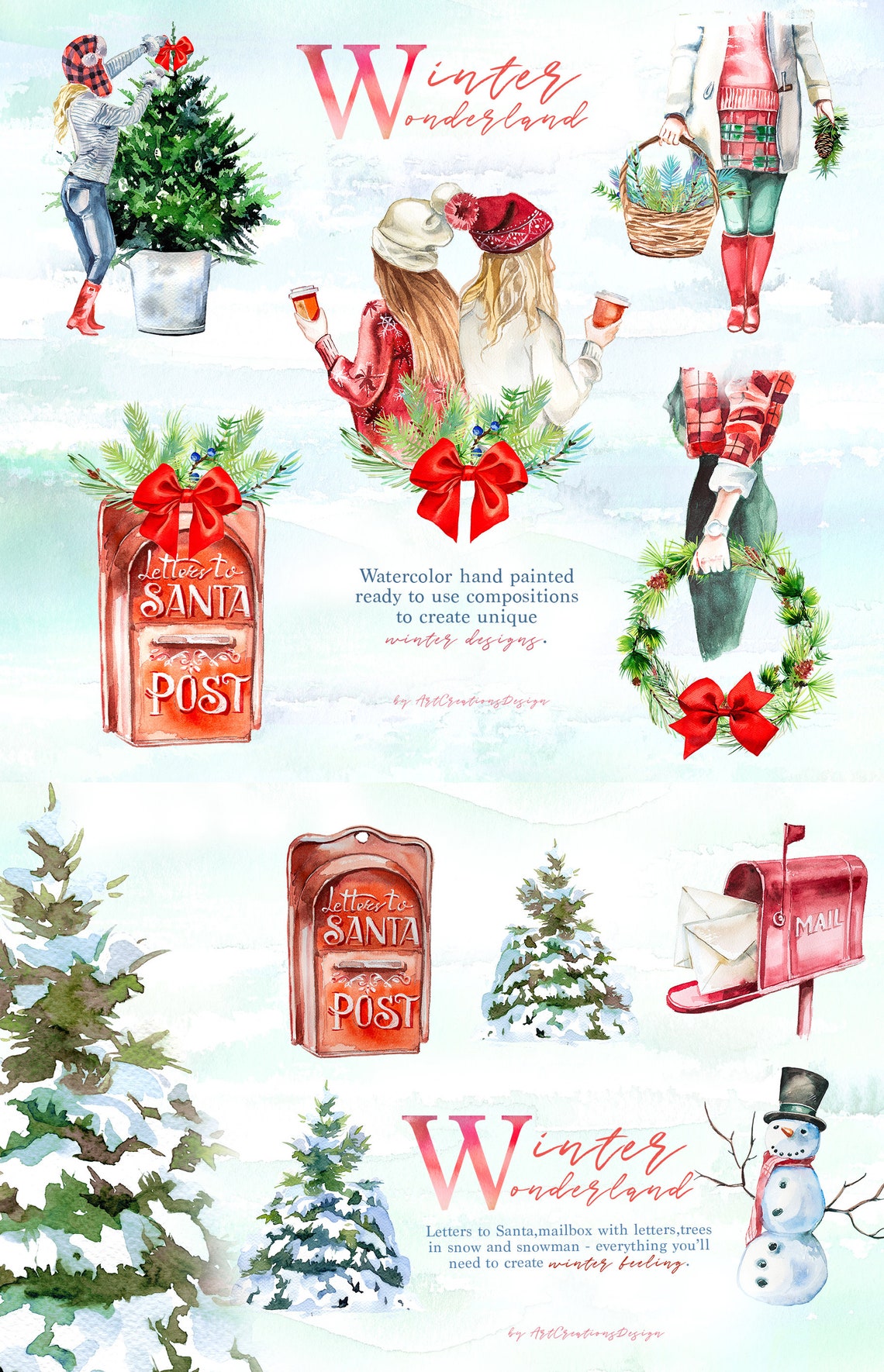 Watercolor Winter Wonderland Clipart SetChristmas | Etsy