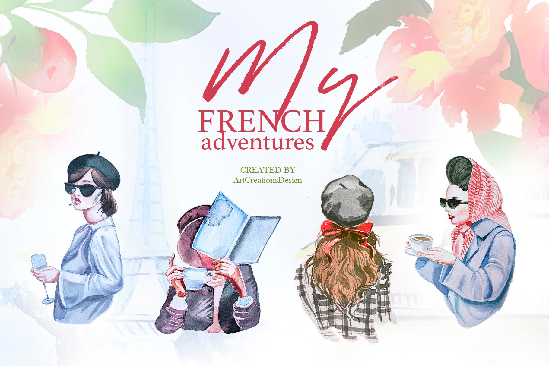 Watercolor My French Adventures Clipart Setfrance | Etsy