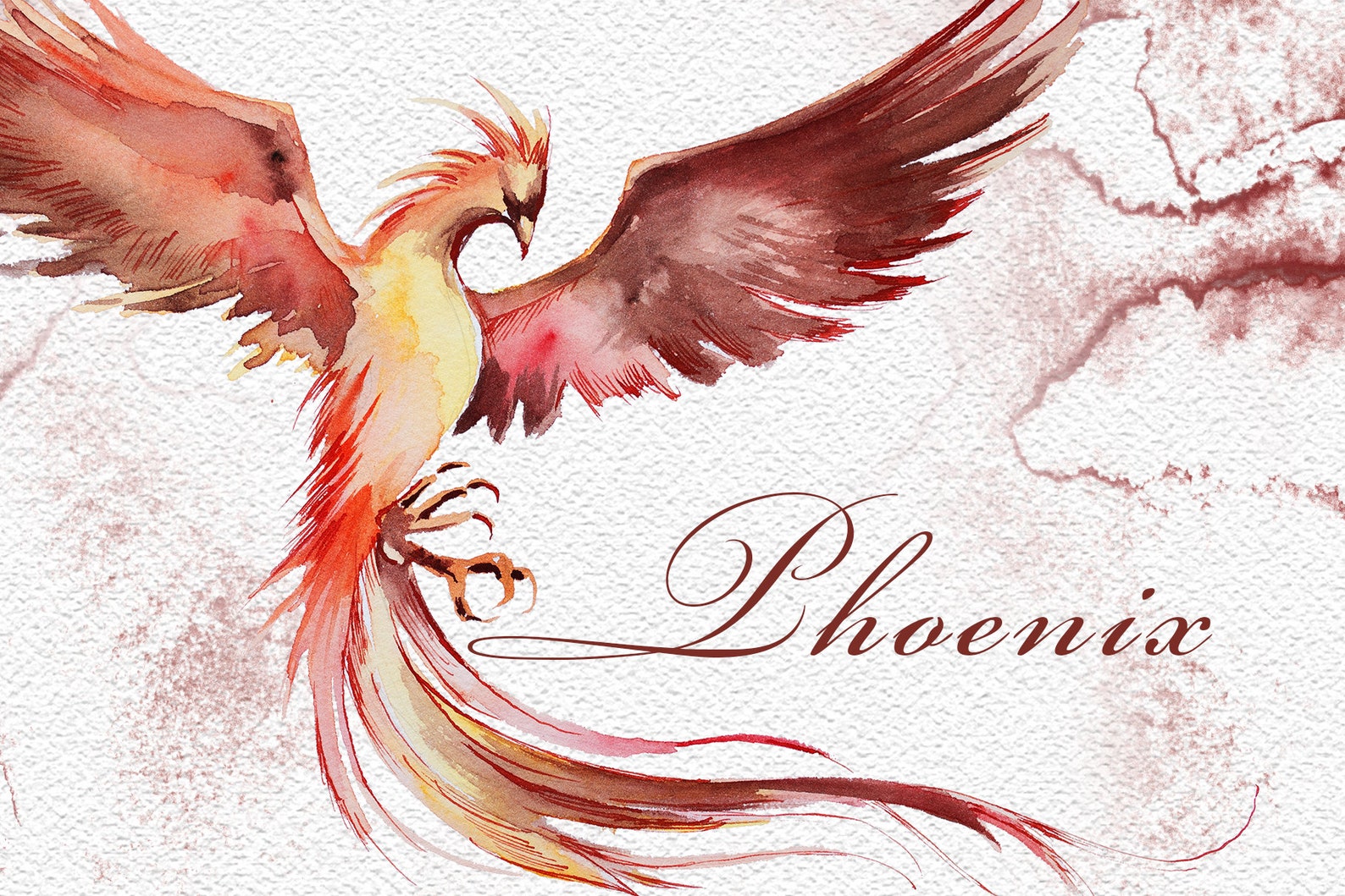 Watercolor Phoenix Clipart Set,wizard,fantasy,fantastic Bird,fire,magic ...