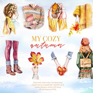 Watercolor My Cozy Autumn Clipart Set,fall,season,hair Style,sweater ...
