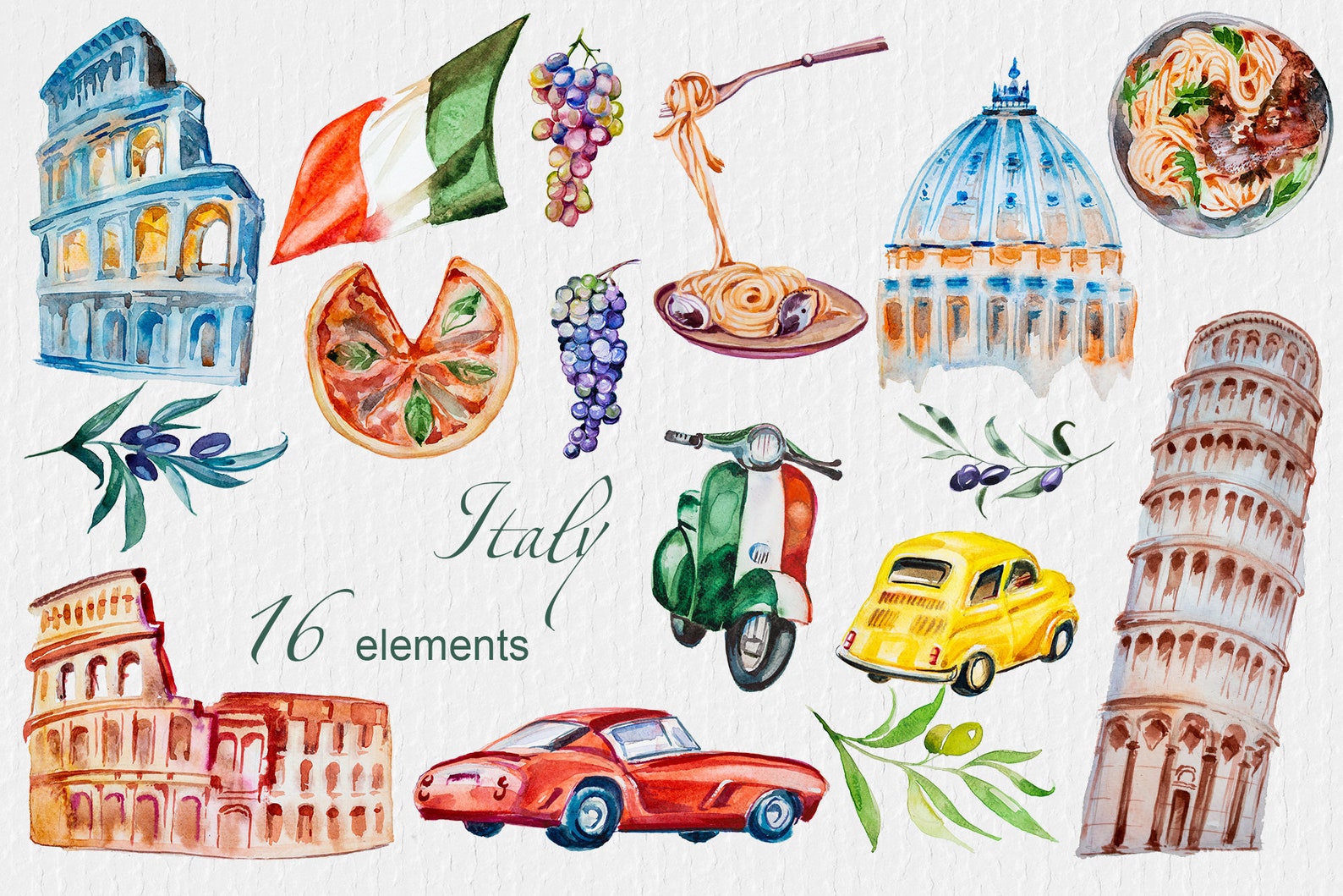 Watercolor Italy Clipart - Etsy