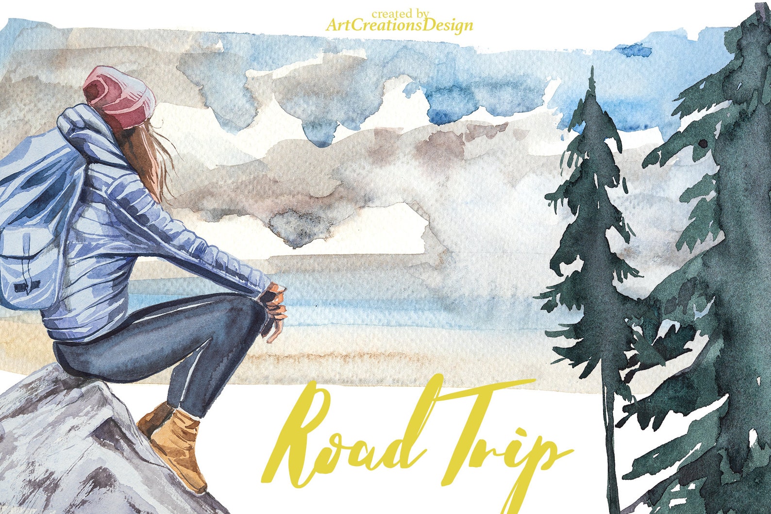 Watercolor Road Trip Clipart Set,camping Illustration, Travel Clipart ...