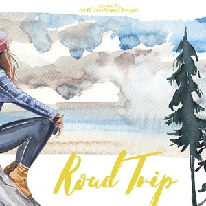 Watercolor Road Trip Clipart Set,camping Illustration, Travel Clipart ...