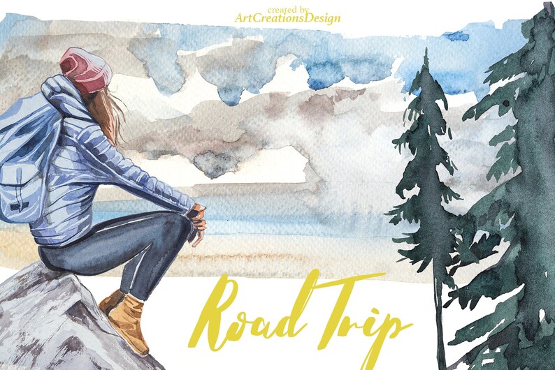 Watercolor Road Trip Clipart Set,camping Illustration, Travel Clipart ...