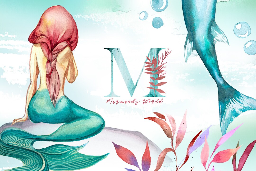 Watercolor Mermaid's World Clipart Set,under the Sea,marine Clipart ...