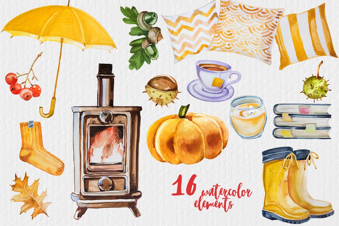 Watercolor Cozy Autumn Part 2 Clipart Setrain - Etsy