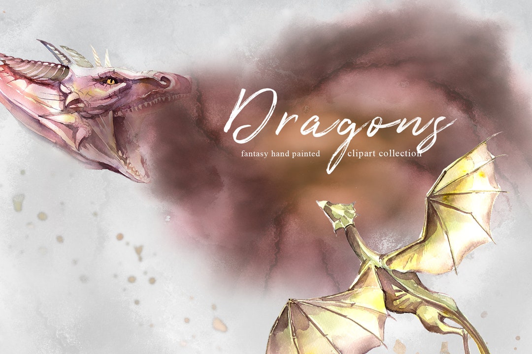Watercolor Dragons Clipart Set,mythical,dragons,mountains,wedding ...