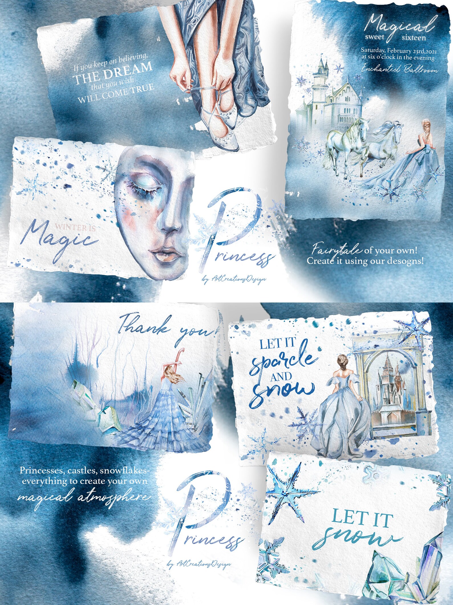 Watercolor Princess Clipart Setfairytale Illustrationfantasy - Etsy