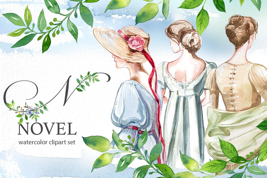 Watercolor Novel Clipart Set,book,romantic,vintage,lady,jane Austen ...