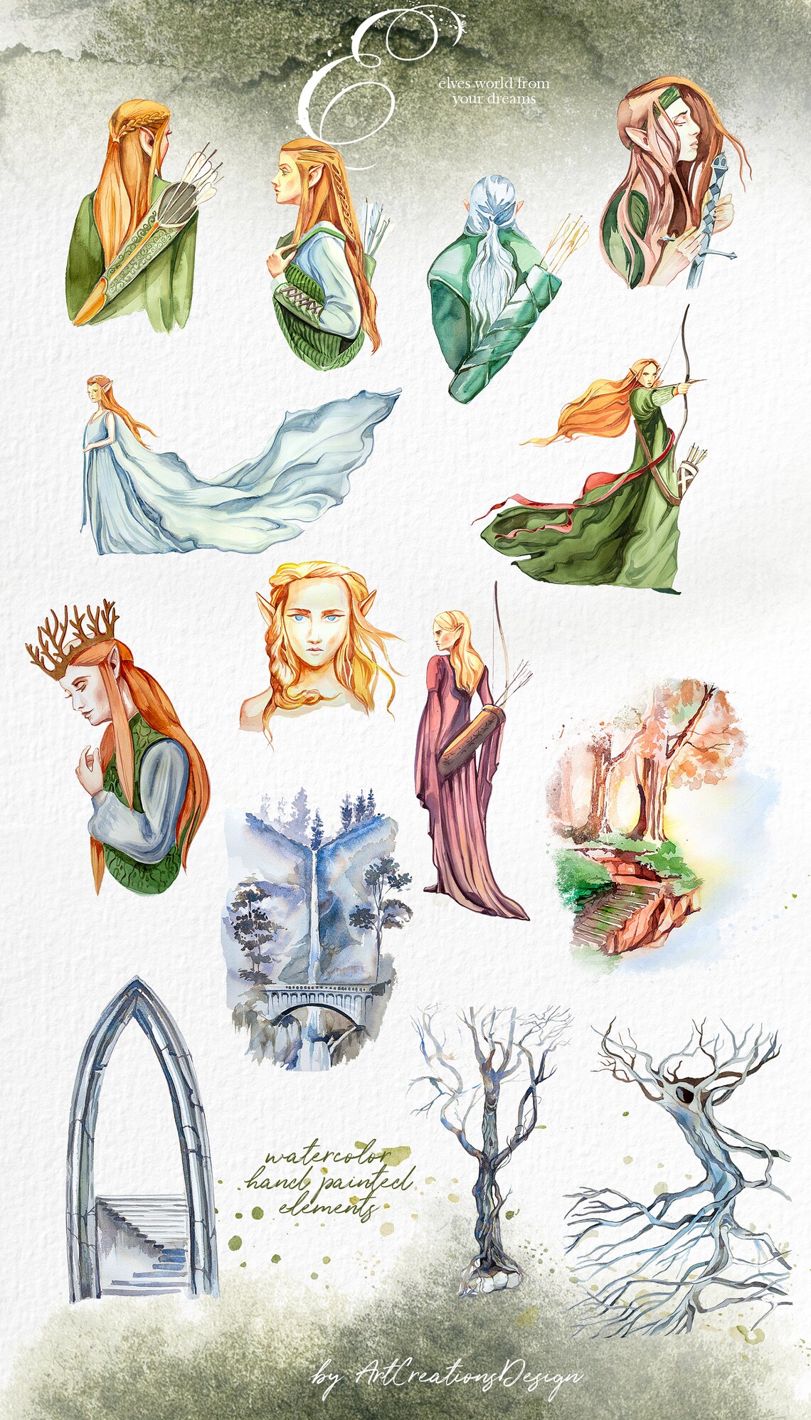 Watercolor Elf Clipart SetFantasyFantastic | Etsy