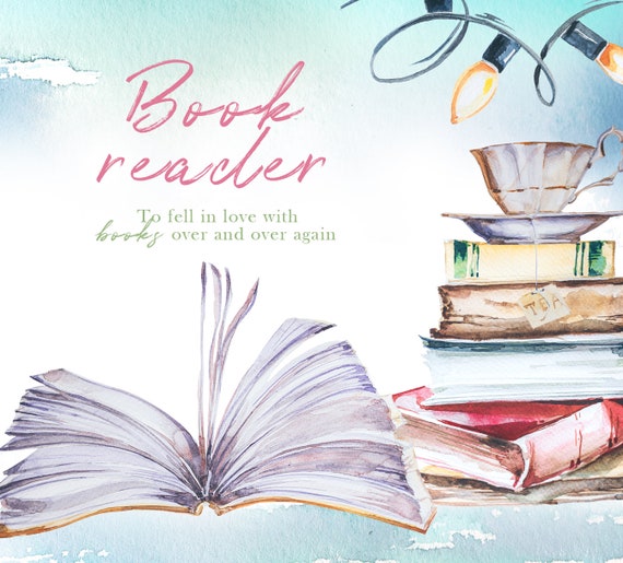 Watercolor Book Reader Clipart SetBook | Etsy