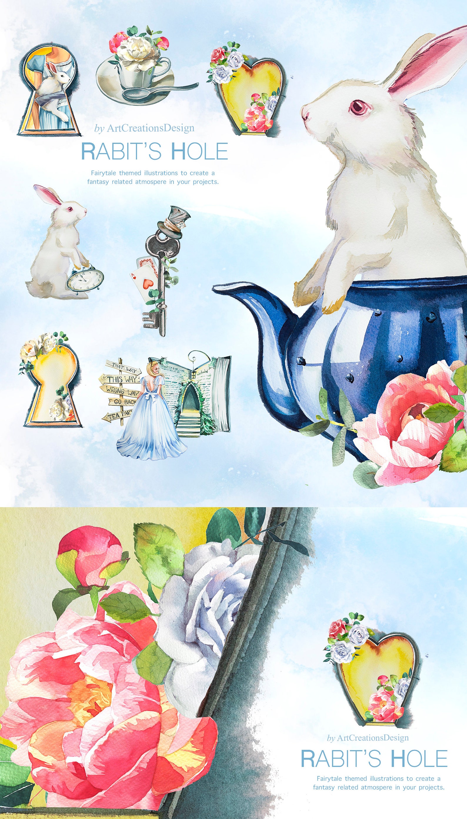 Watercolor Rabit's Hole Clipart Setalice in - Etsy