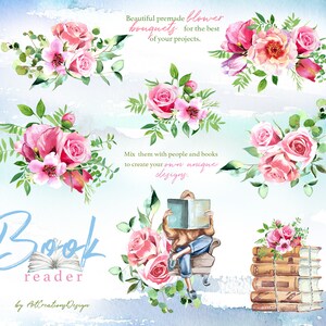 Watercolor Book Reader Clipart Set,bookworm,book Lover,book Stack ...