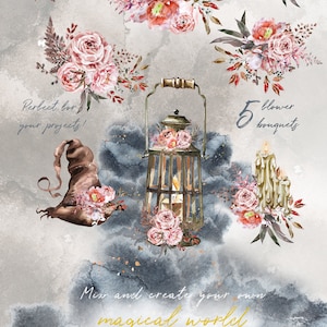 Watercolor Wizard Clipart Set,magician,magic World,owl,witch Hat,magic ...