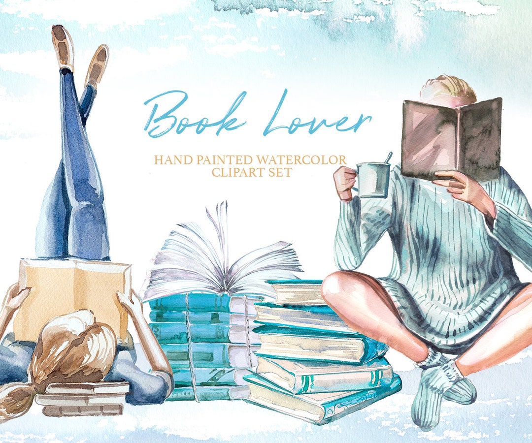Watercolor Book Lover Clipart Set,student,girl Reading a Book,book ...