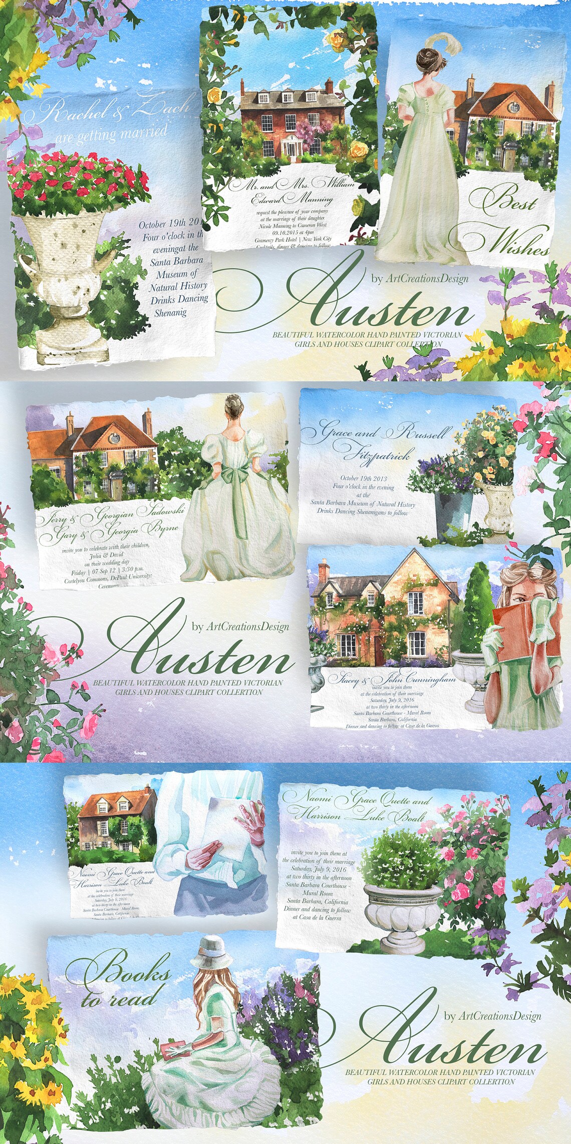 Watercolor Austen Clipart Set Victorian Womanvintage House - Etsy
