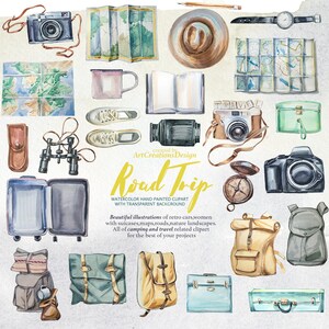 Watercolor Road Trip Clipart Set,camping Illustration, Travel Clipart ...
