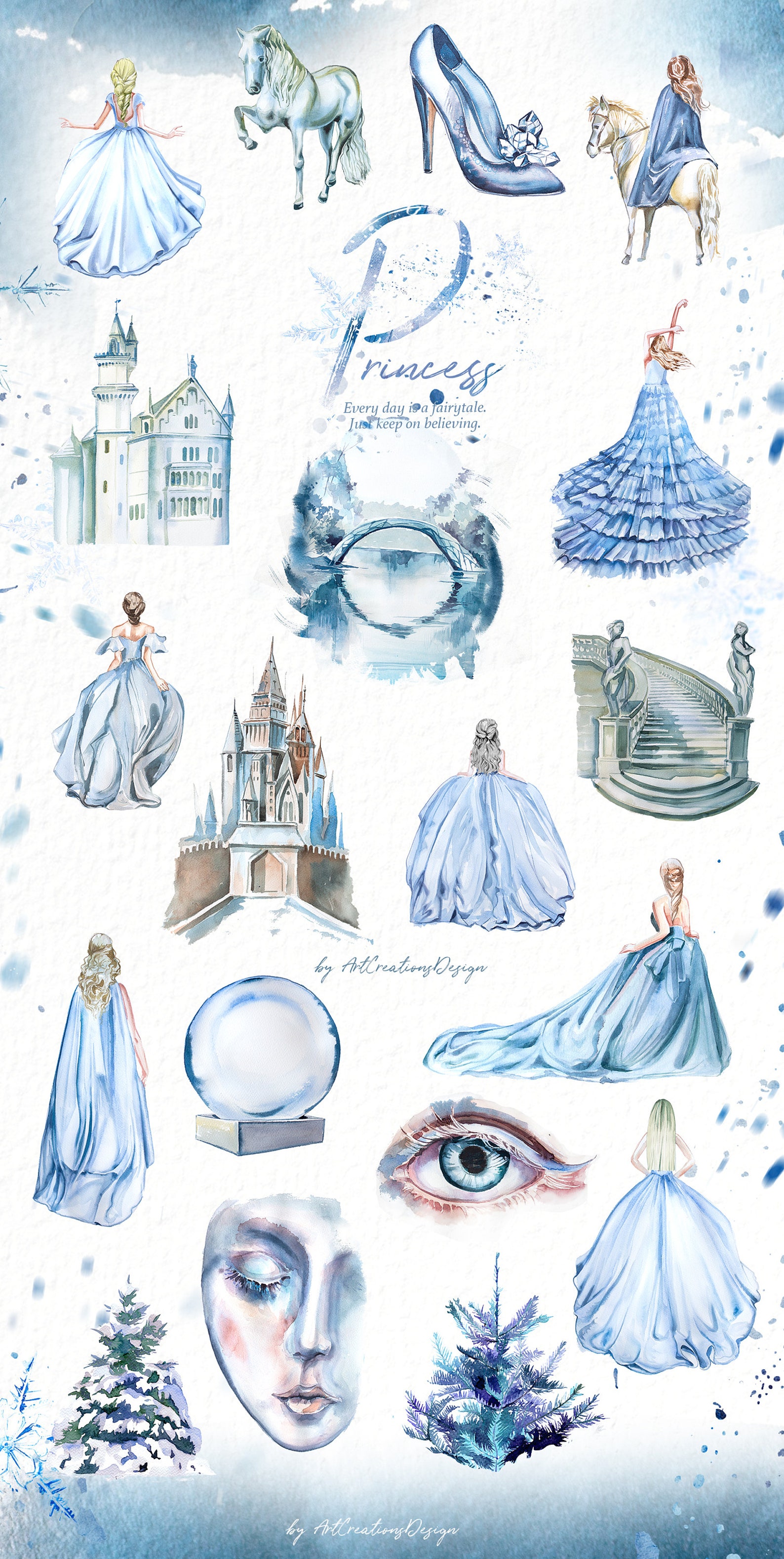 Watercolor Princess Clipart Setfairytale Illustrationfantasy - Etsy