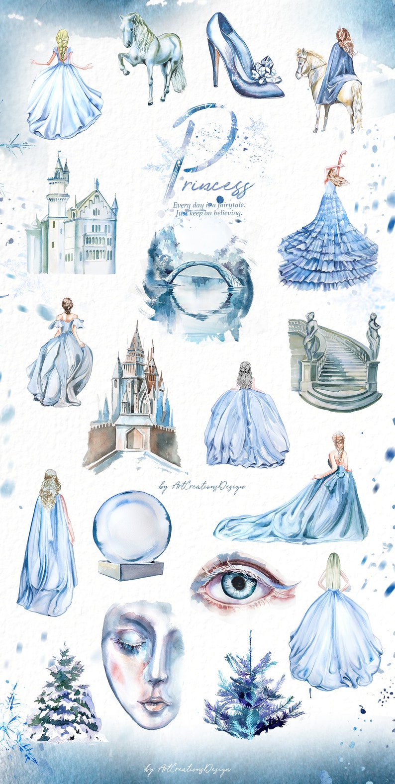 Watercolor Princess Clipart Setfairytale Illustrationfantasy - Etsy