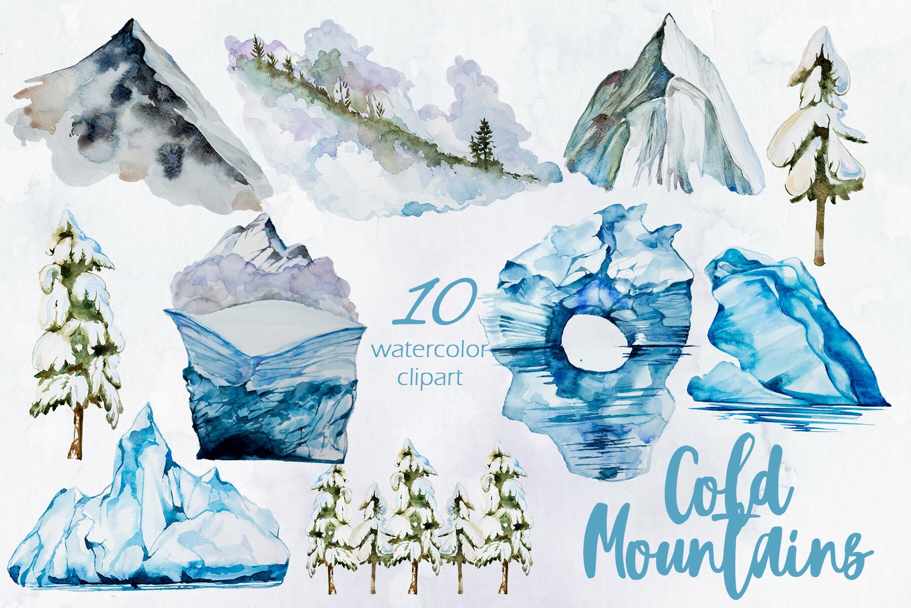 Watercolor Cold Mountain Clipart | Etsy