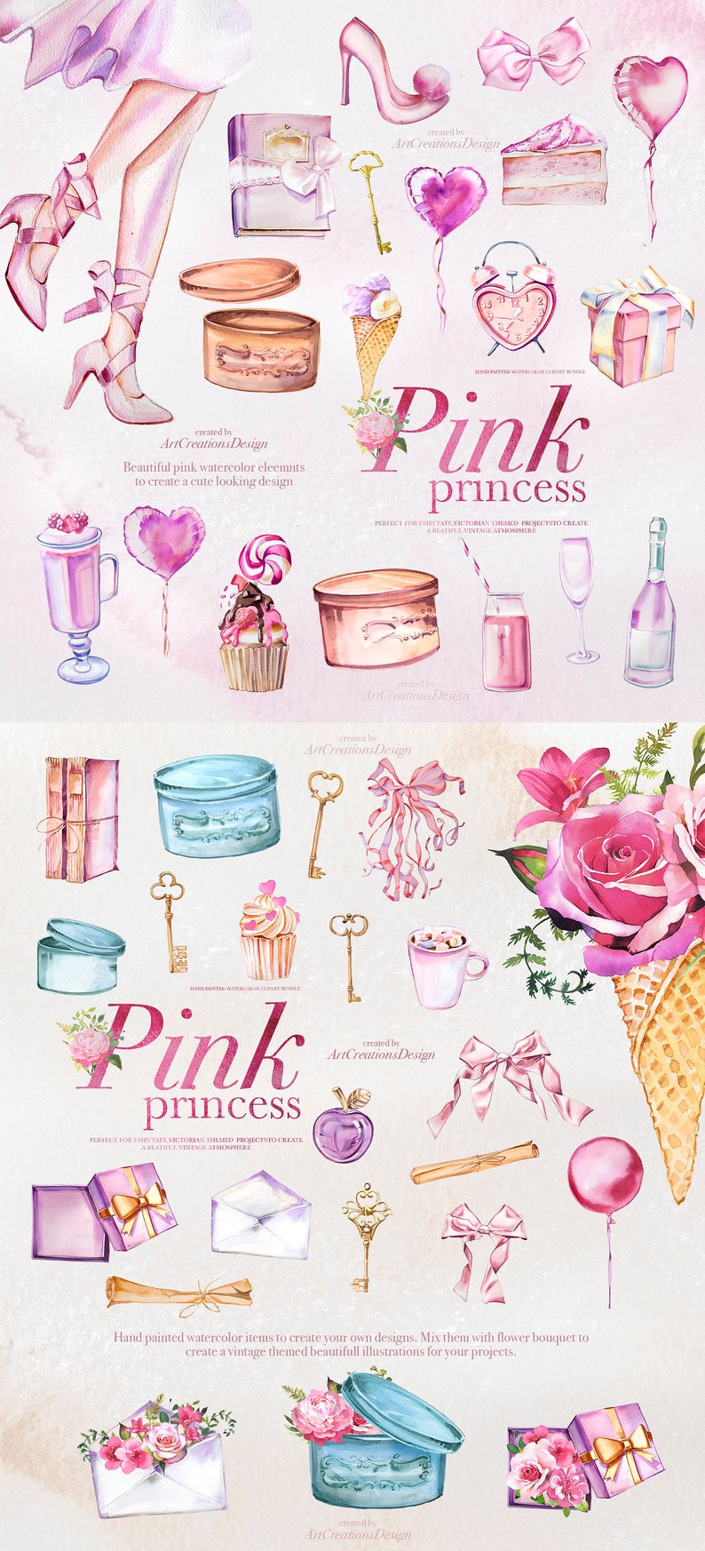 Watercolor Pink Princess Bundle,fairytale Clipart,girl Illustration ...