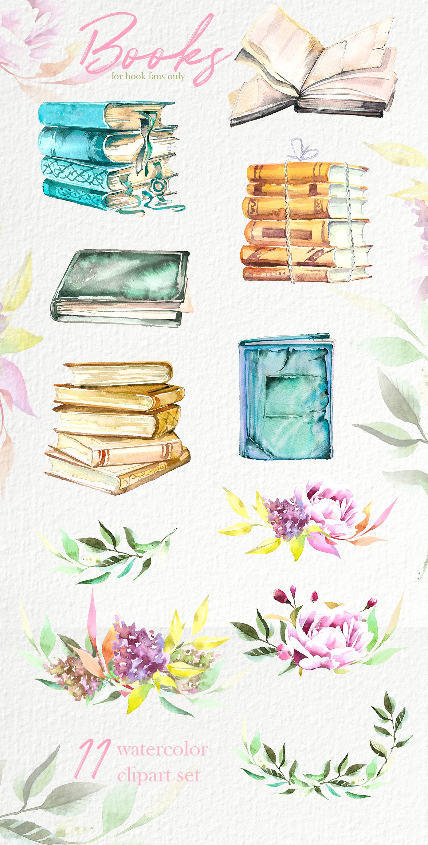 Watercolor Books Clipart Sethand Paintedstudentdiarybook - Etsy