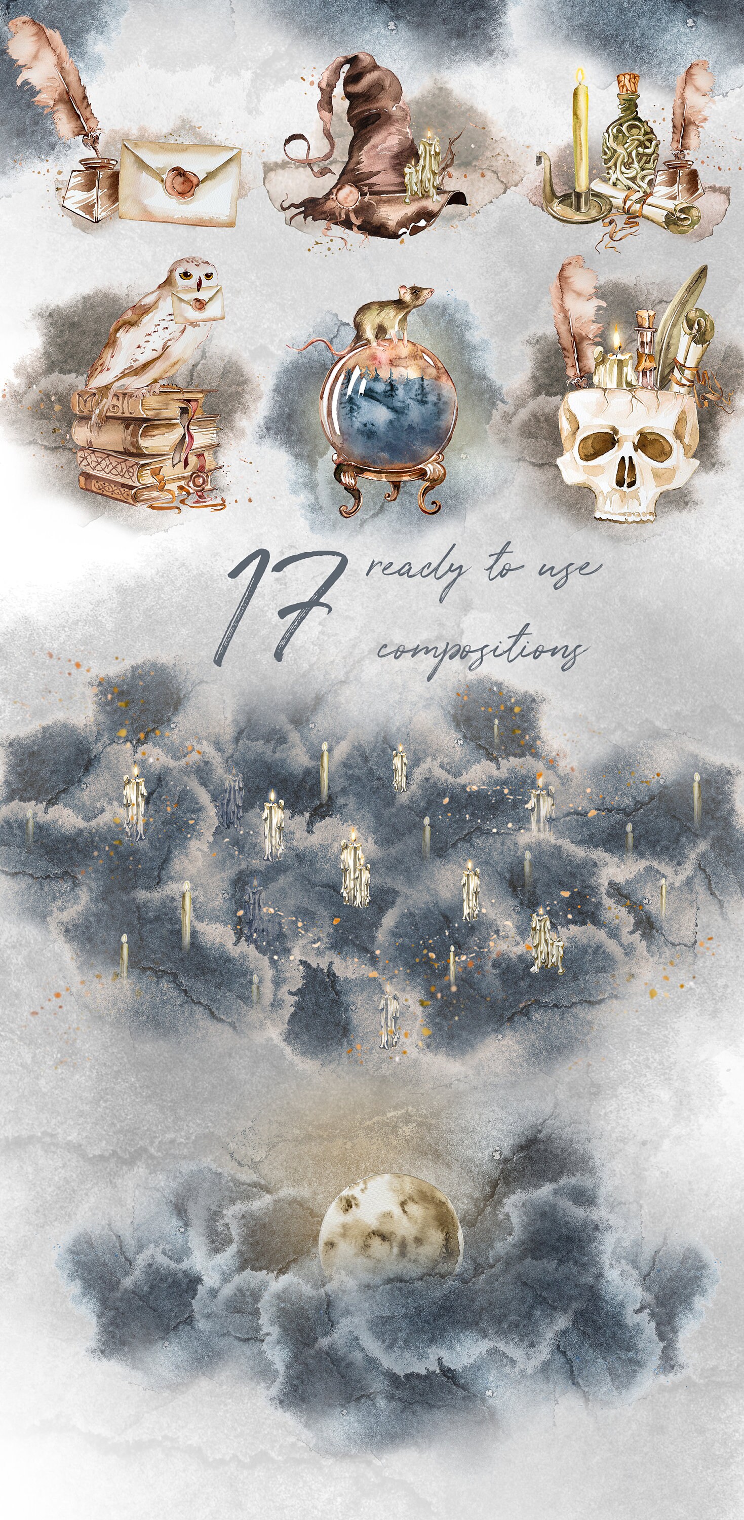 Watercolor Wizard Clipart Setmagicianmagic Worldowlwitch - Etsy