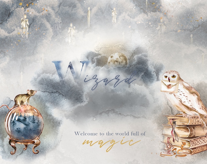 Watercolor Wizard Clipart Setmagicianmagic Worldowlwitch - Etsy
