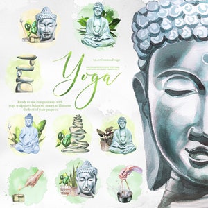 Watercolor Yoga Clipart Set,meditation Illustration,zen Design,spa ...