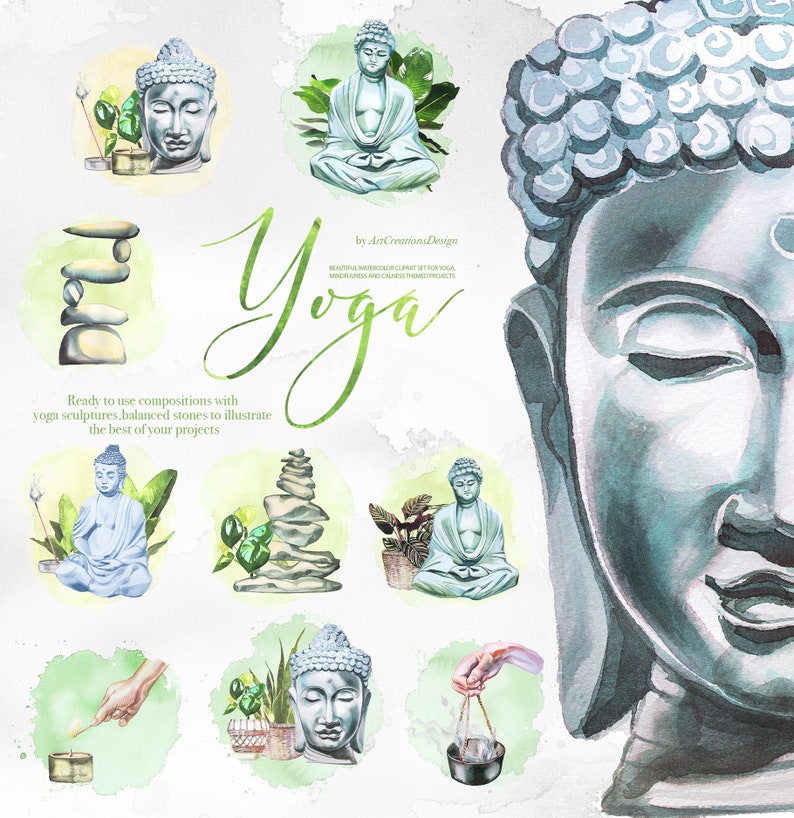 Watercolor Yoga Clipart Setmeditation Illustrationzen | Etsy
