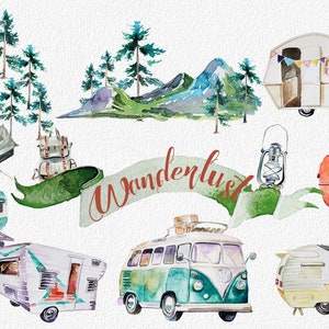 75% OFF Watercolor Travel Clipart Bundle,camping,camper,cities,trip ...