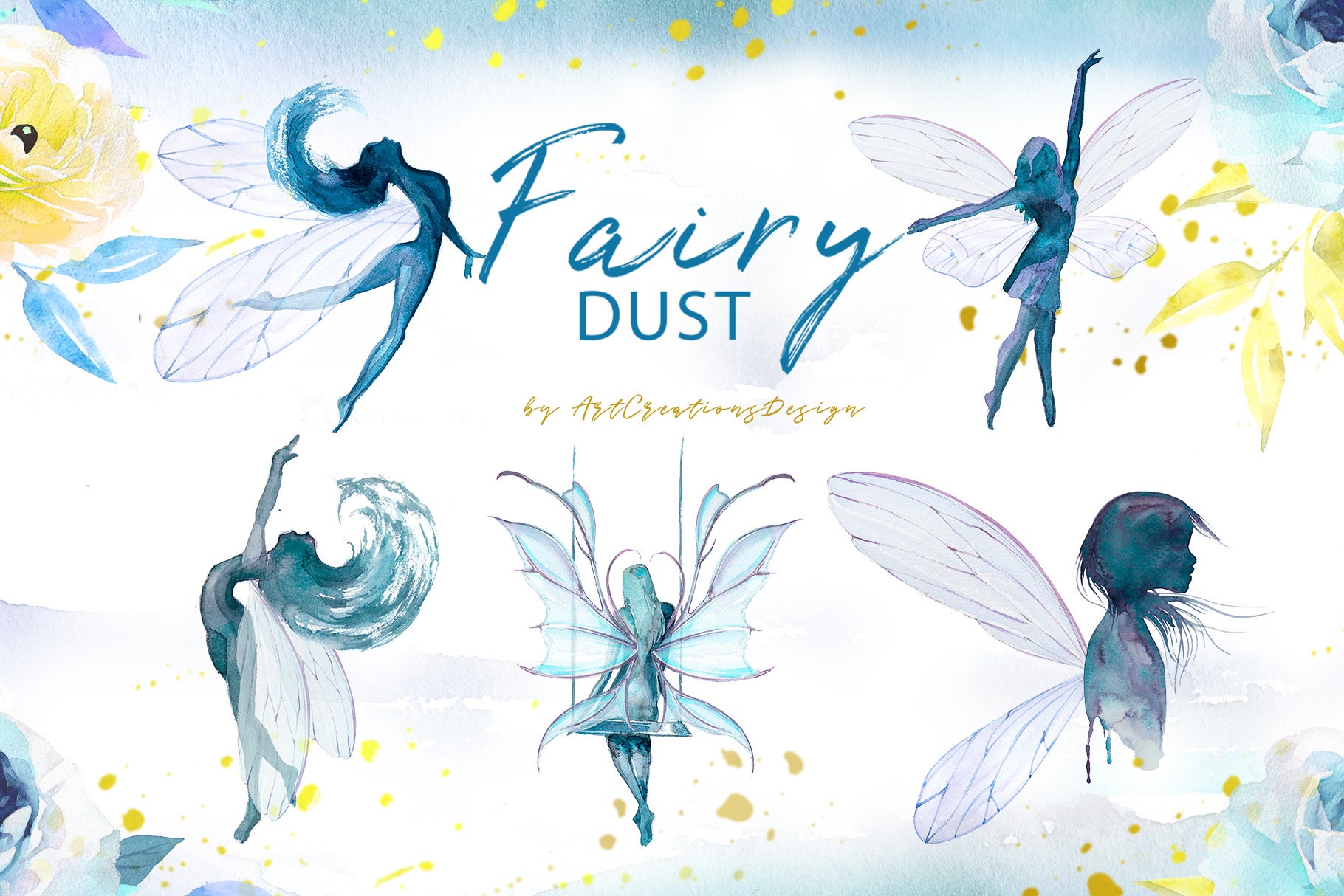 Watercolor Fairy Dust Clipart Set,fantasy,mysterious,fairy Dust,wings ...