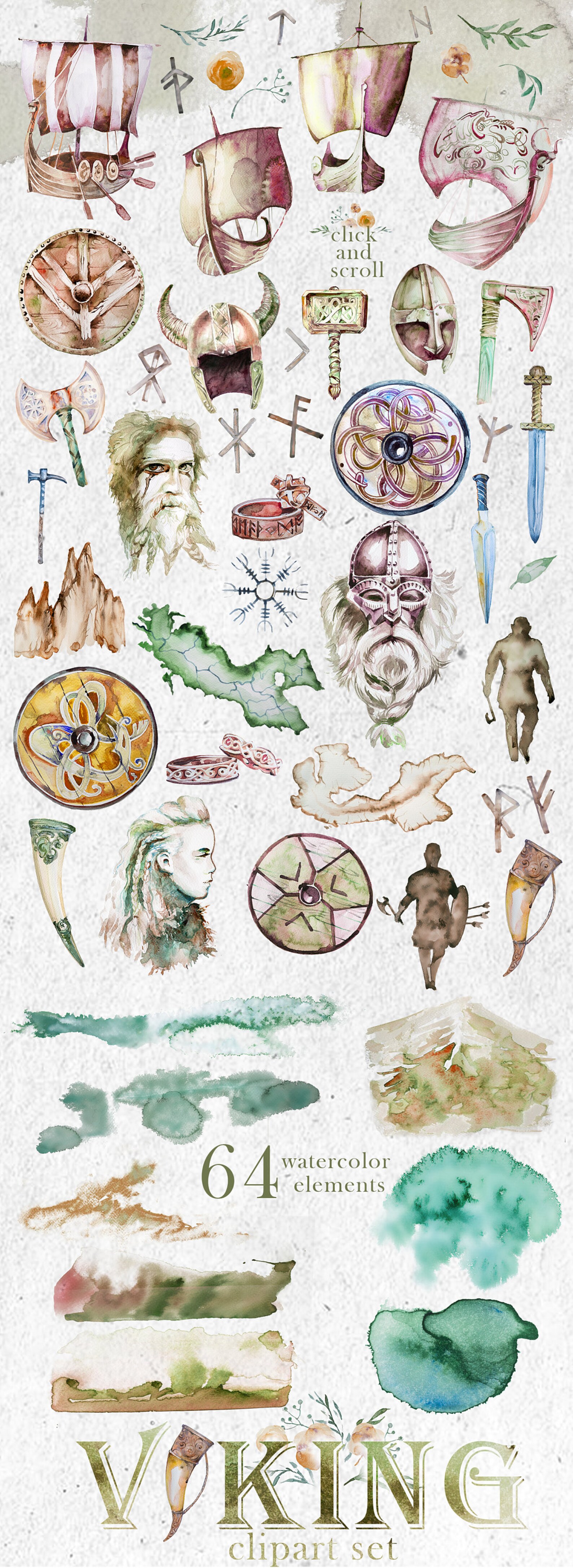 Watercolor Viking Clipart - Etsy