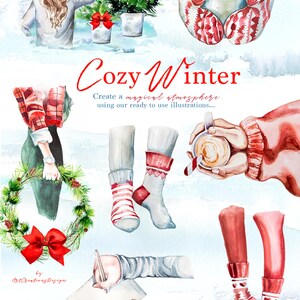 Watercolor Cozy Winter Clipart Set,christmas Illustration,holiday ...