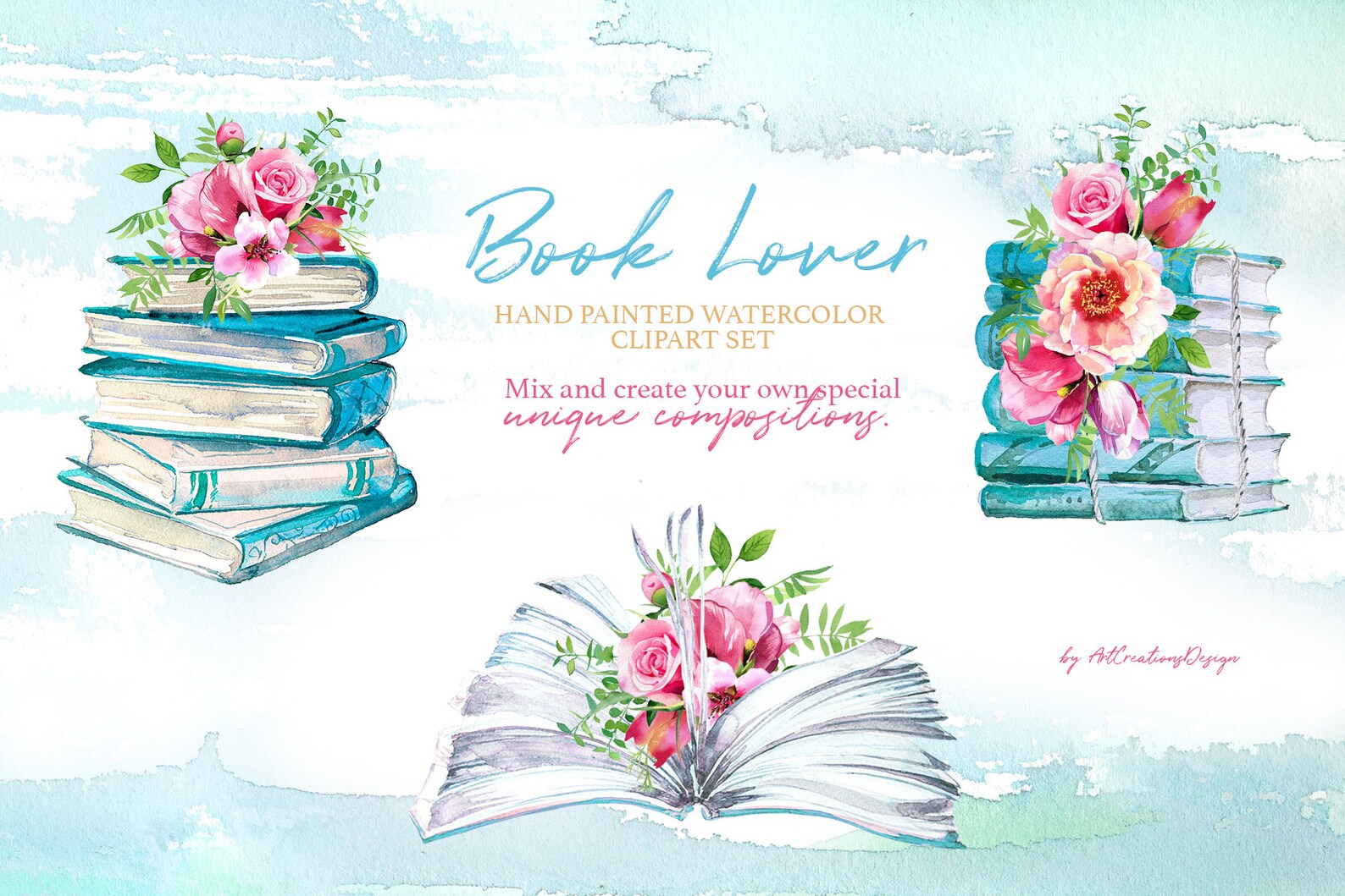 Watercolor Book Lover Clipart Setstudentgirl Reading a - Etsy