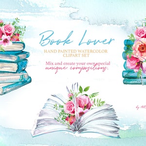 Watercolor Book Lover Clipart Set,student,girl Reading a Book,book ...
