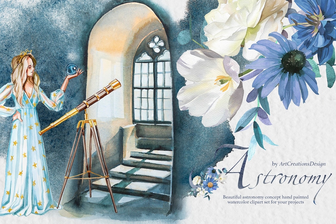 Watercolor Astronomy Clipart Set,wizard Clipart,wizadry Illustration ...