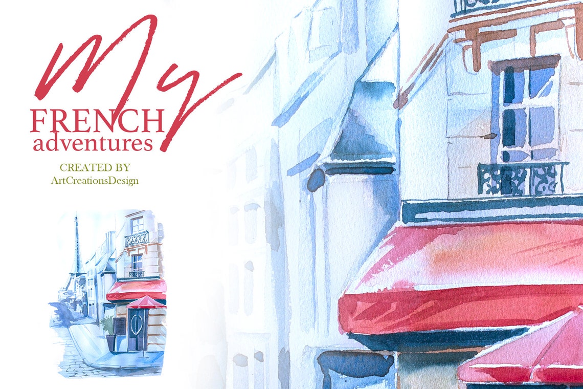 Watercolor My French Adventures Clipart SetFrance | Etsy