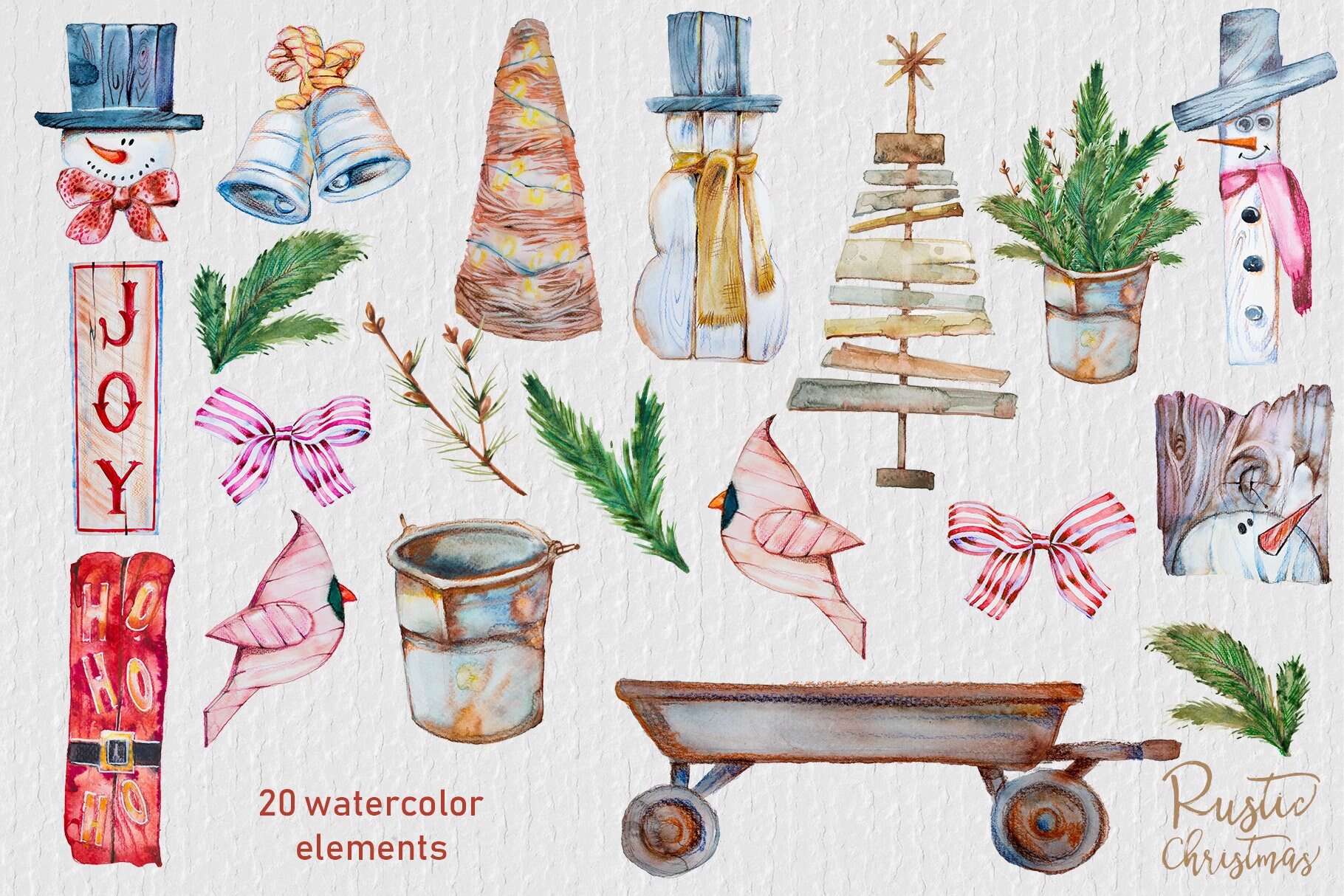 Watercolor Rustic Christmas Clipartsnowmanwall Artretro - Etsy