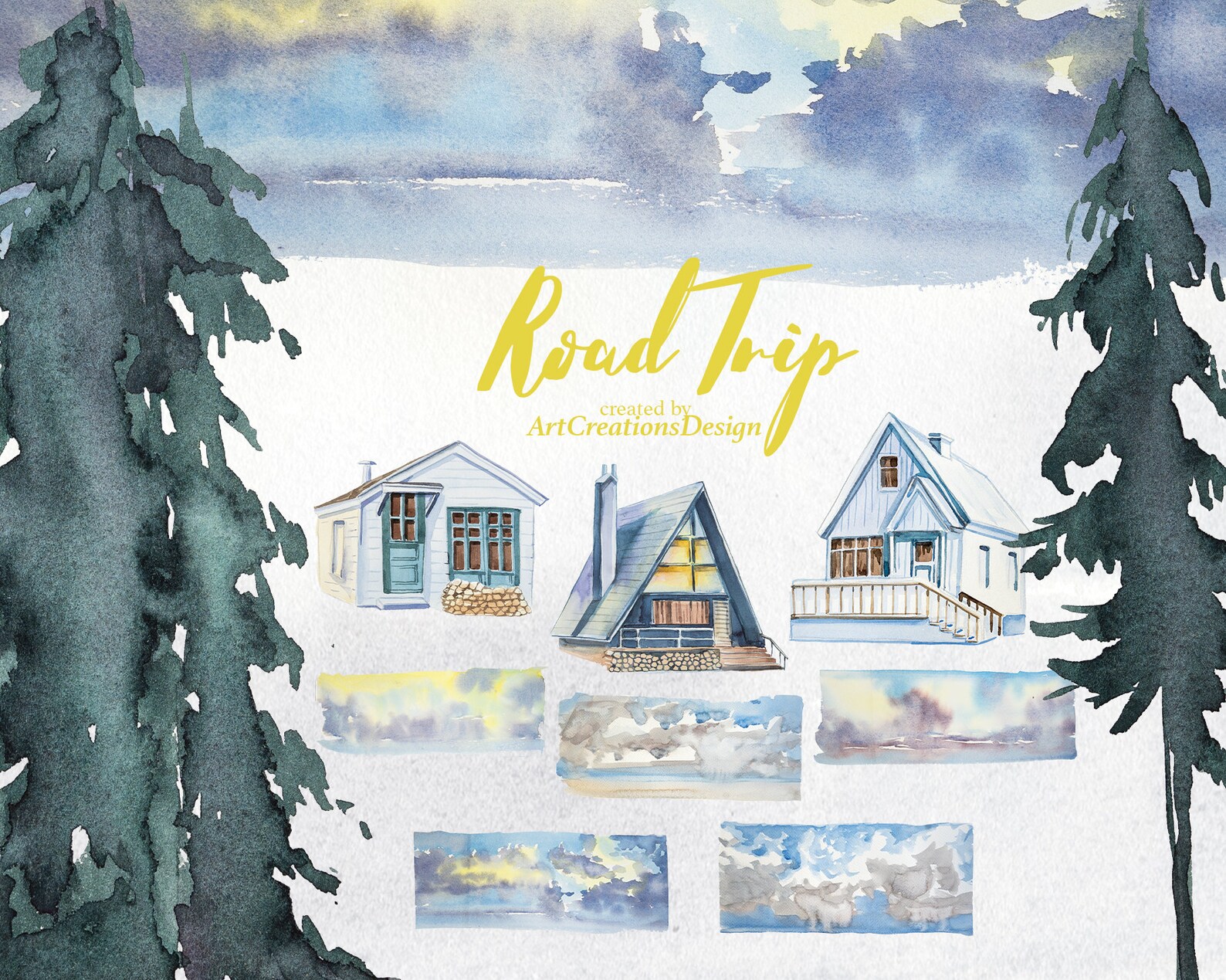 Watercolor Road Trip Clipart Set,camping Illustration, Travel Clipart ...