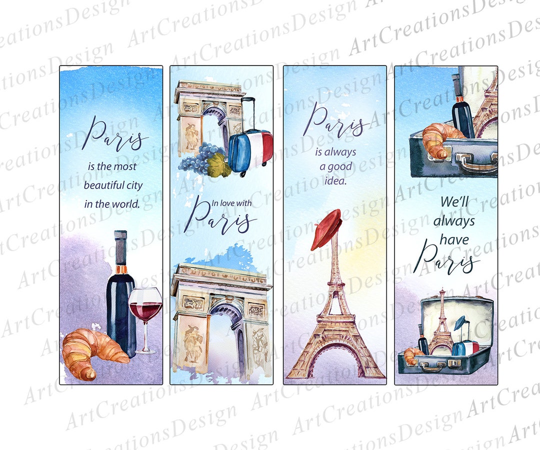Paris Bookmarks Printable, Set of 4 Digital Bookmarks, France Books ...