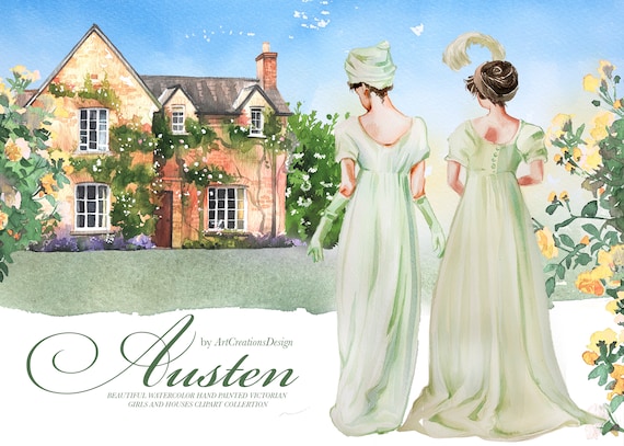 Watercolor Austen Clipart Set Victorian Womanvintage House - Etsy